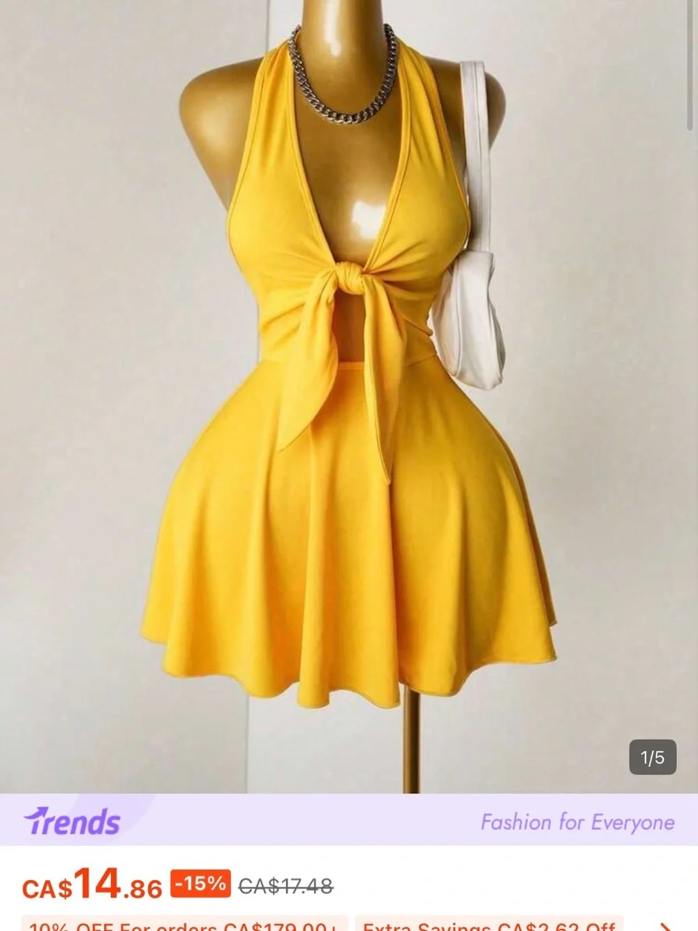 SHEIN | Dresses | Shein Yellow Tiefront Halter Mini Dress | Poshmark